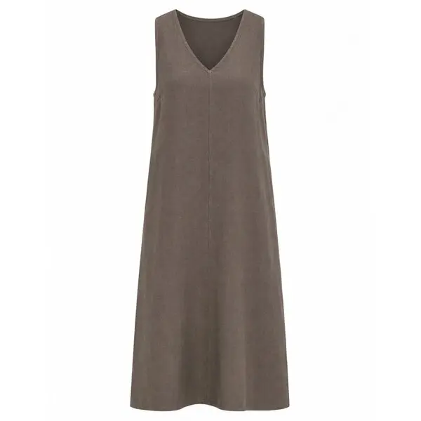 LUELLA FASHION Lisette Sleeveless V-neck Linen Dress Taupe - Brown