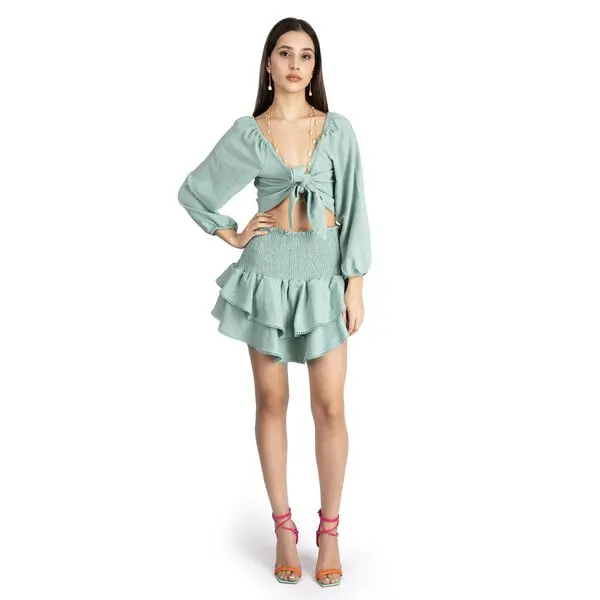 ILVI Melena Crop Blouse & Skirt Set - Green