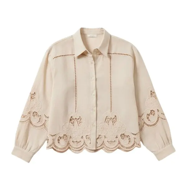 LATELIER LONDON Neutrals Laser-cut Embroidered Cotton Shirt - Beige