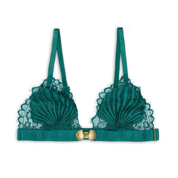 EMPRESS MIMI Venus Lace Bralette With Shell Detail And Front Clasp - Green