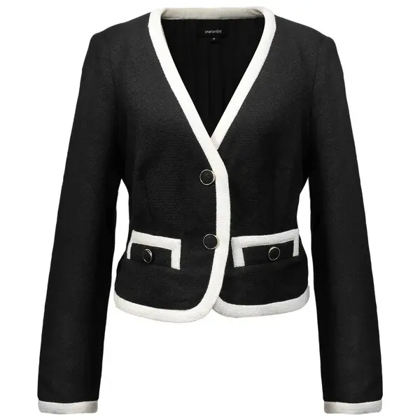 SMART AND JOY Contrasting Bias Short Jacket - Black