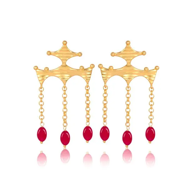 LILA RASA Gold / Red Ruby Bead Drop Earrings