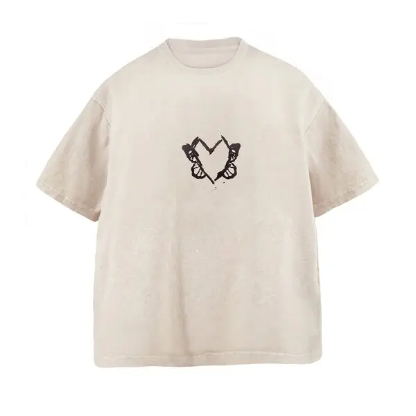 X ILONA BLUE Neutrals Heart With Wings Apricot Vintage Washed Cotton Tee - Black