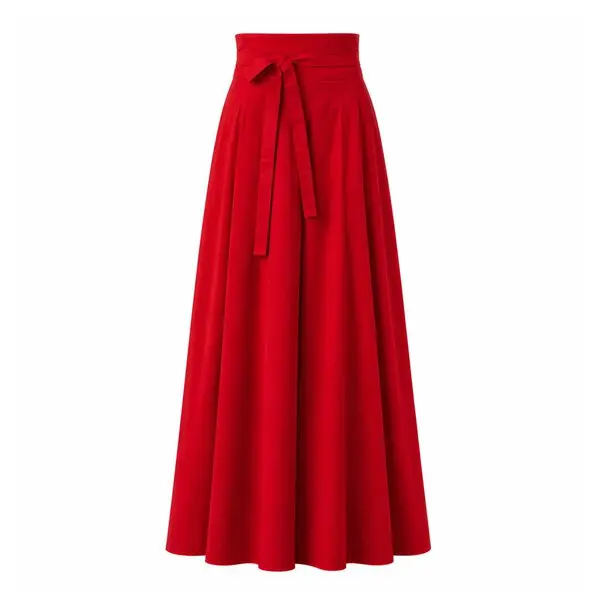 NIKKA PLACE Long Cotton High Waist Skirt In Color - Red