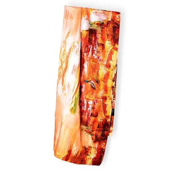 JOSIE'S EDITIONS Orange / Red Crimson Currents Silk Twill Oblong - Orange/red