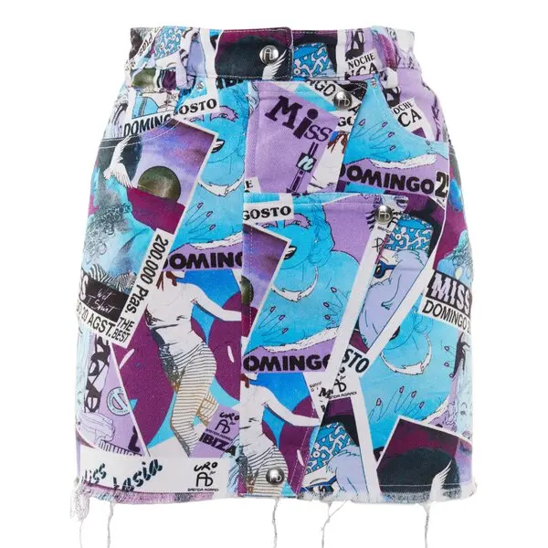 BRENDA AGRADI Purple / Blue Ibiza Style Blue Purple Printed Miniskirt Yves Uro Tribute - Purple/blue