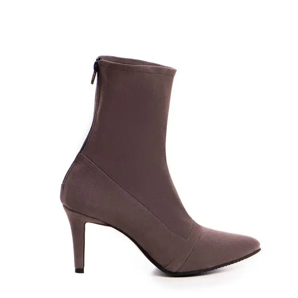 THE 5TH ELEMENT Neutrals / Taupe Stretch Leather Mid-boots - Purple