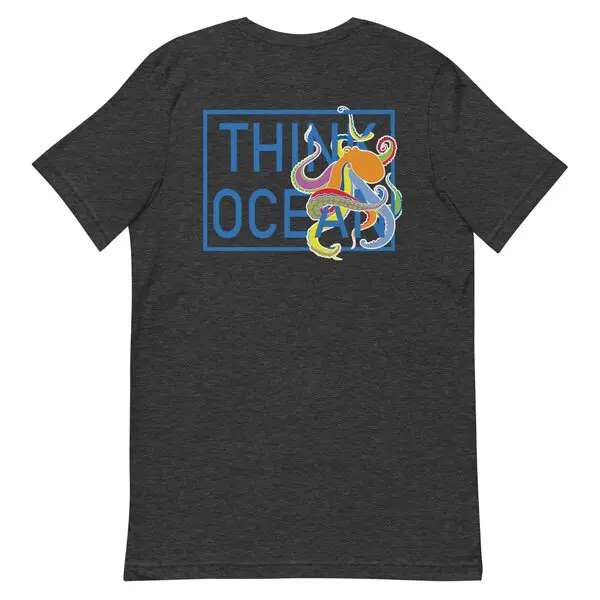 ANCHOR & CREW Heather Think Ocean Octopus Fluorescence Cotton Embroidered T-shirt - Black