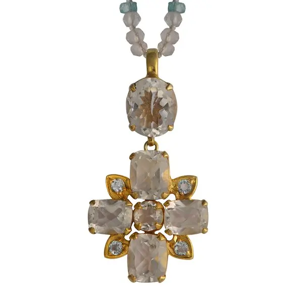EMMA CHAPMAN JEWELS White / Blue Bathsheba Crystal Aquamarine Cross Pendant - White/blue