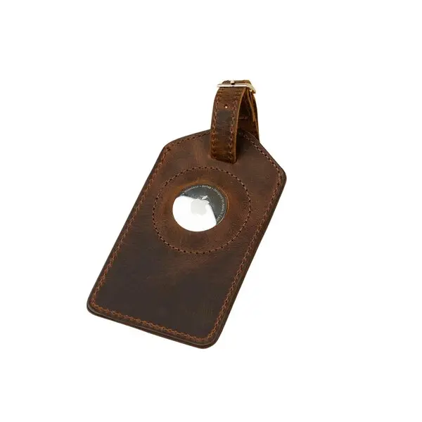 LEATHERE Premium Leather Airtag Luggage Tag Dark Brown Clovis - Black/brown