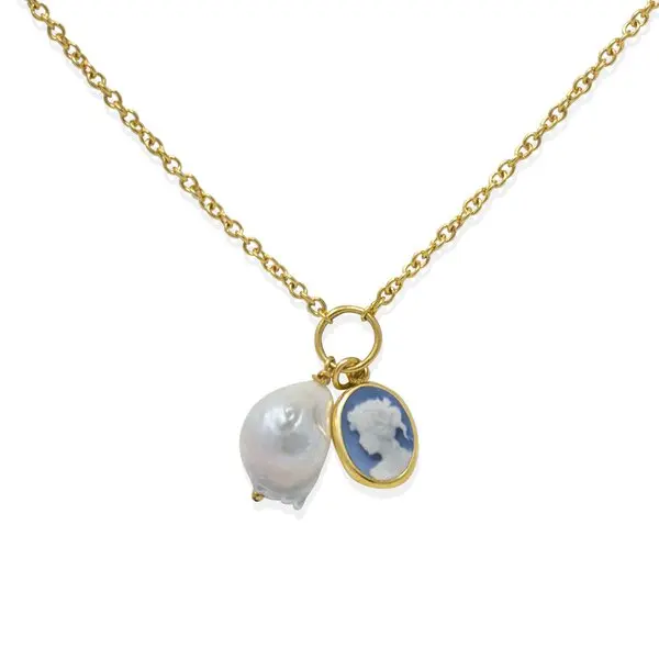 VINTOUCH ITALY Neutrals Sky Cameo With A Pearl Necklace - Blue