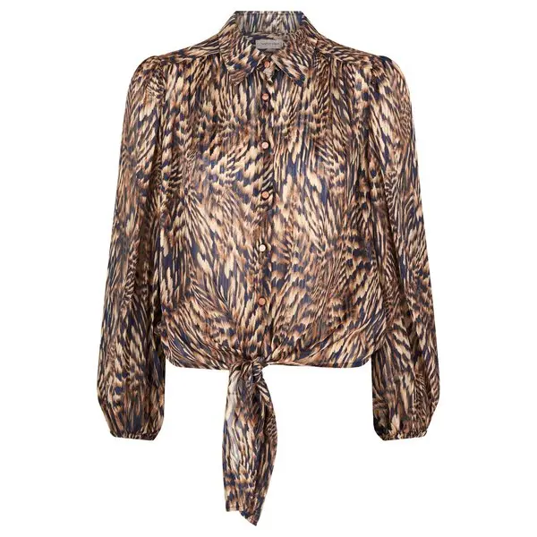 TRAFFIC PEOPLE Blue / Brown A Little Breeze Animal Print Tremors Tie Shirt - Blue/brown