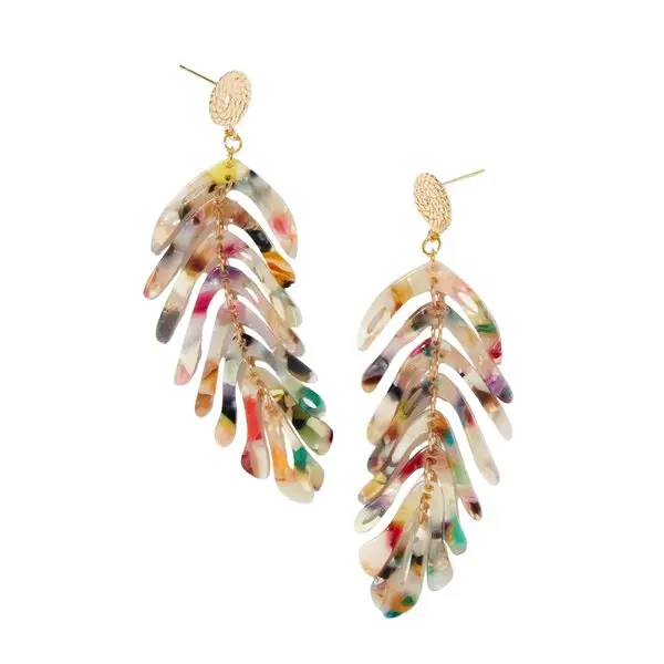 SAHARAS ESSENTIALS Multicolor Monstera Statet Earrings - Yellow