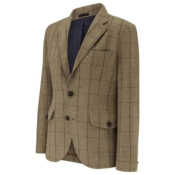 GUARDS LONDON Allenby Wool Tweed Blazer Tan Windowpane - Brown
