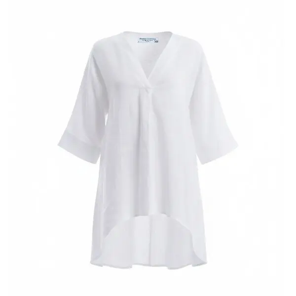 Haris Cotton Asymmetric Linen Blouse With V-neck - White