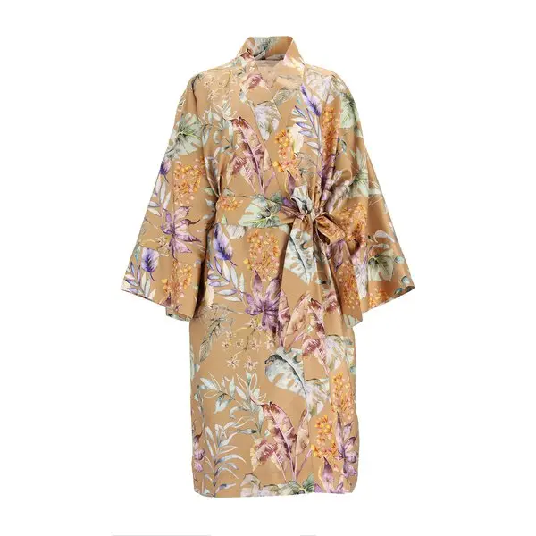 DECOFLUX HOME Neutrals Cotton Sateen Kimono Robe Flora Costera Cinnamon - Brown