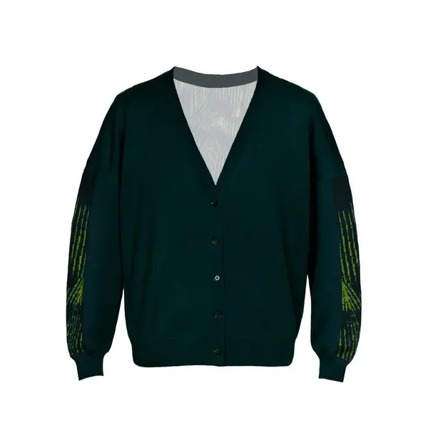 ESSIEN & EMRE Clarus Merino Wool Pattern Panel Cardigan Forest - Green
