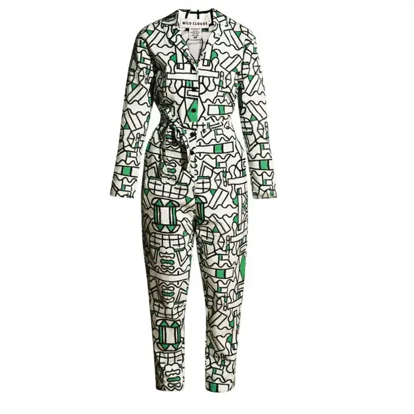 WILD CLOUDS Organic Cotton & Linen Jumpsuit In Circuit Garden - Green