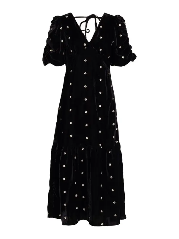 ROSE & NANCY Mila Velvet Midi Dress - Black