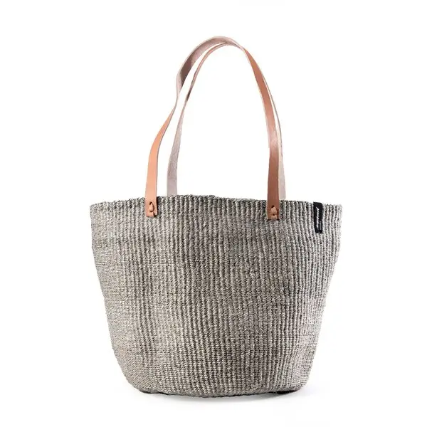 MIFUKO Grey / Brown Kiondo Shopper Basket Light Grey M - Grey/brown