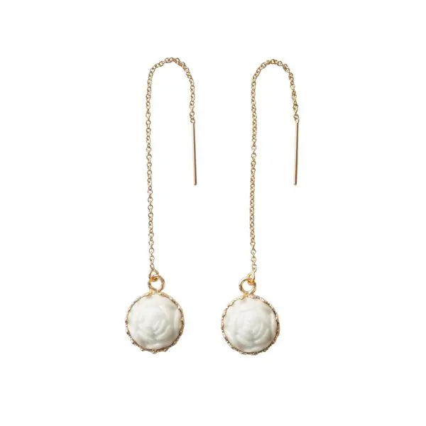 POPORCELAIN Mini Porcelain Rose With Filled Chain Earrings - Gold