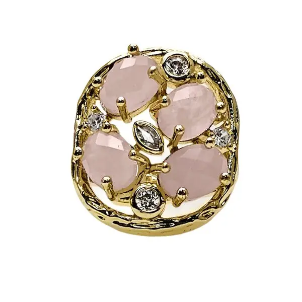FARRA Rose Quartz With Zircon Setting Statet Ring - Pink