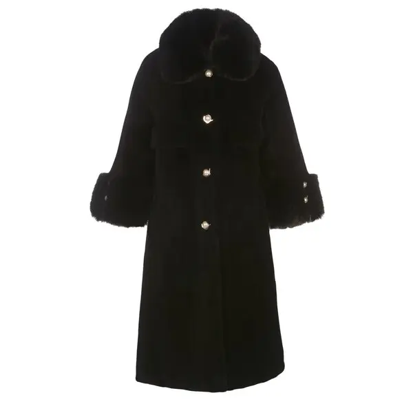 SANTINNI Hayworth Wool & Faux Fur Coat In Nero - Black