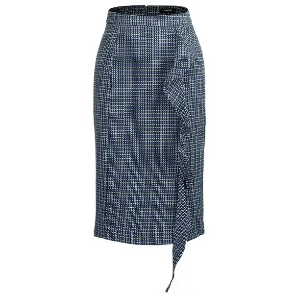 SMART AND JOY Micro Tartan Ruffle Pencil Skirt - Blue