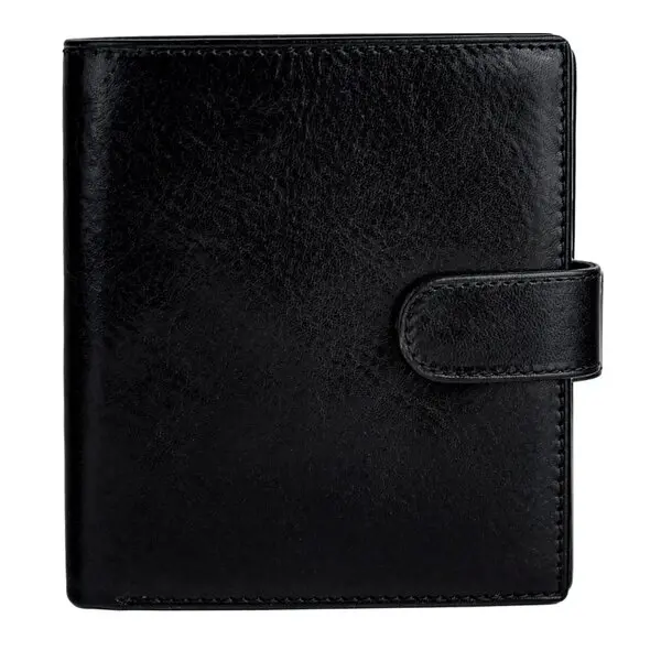 TIME RESISTANCE Leather Bifold Wallet With A Snap Closure Ironweed - Black