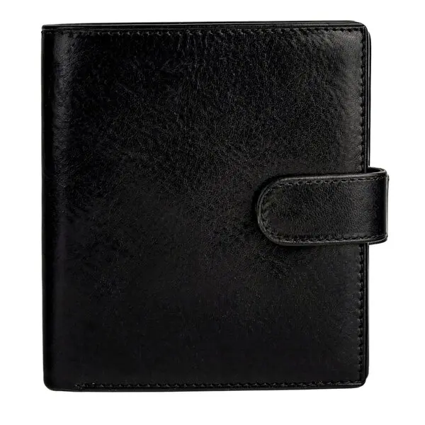 TIME RESISTANCE Leather Bifold Wallet With A Snap Closure Ironweed - Black