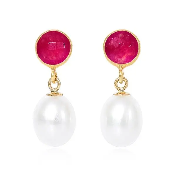 PEARLS OF THE ORIENT ONLINE White / Red Clara Ruby Quartz & Cultured Freshwater Pearl Drop Earrings - White/red