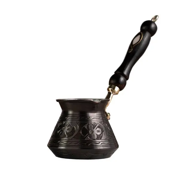 ANATOLIACRAFT Dark Copper Wooden Handle Turkish Coffee Pot - Brown