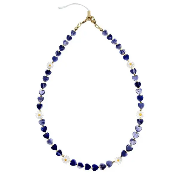 FARRA Heart Shaped Sodalite With Shell Flower Gemstone Phone Strap - Blue