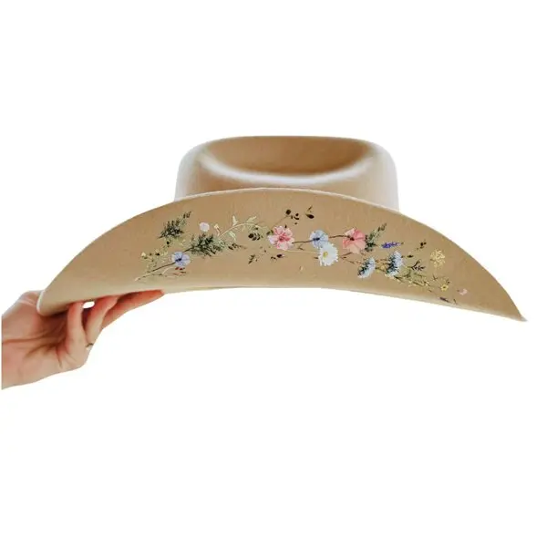 WILD AS HECK The Katie Lou" Tan Cowboy Hat With Floral Print - Brown