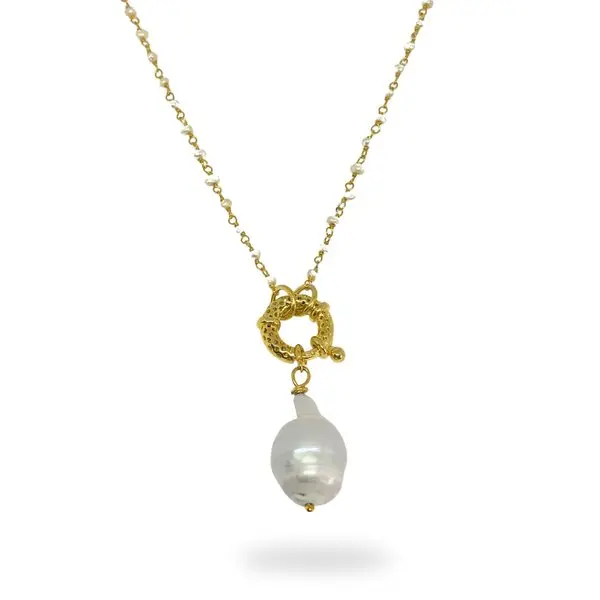LINYA JEWELLERY Baroque Pearl Chain Necklace - Gold
