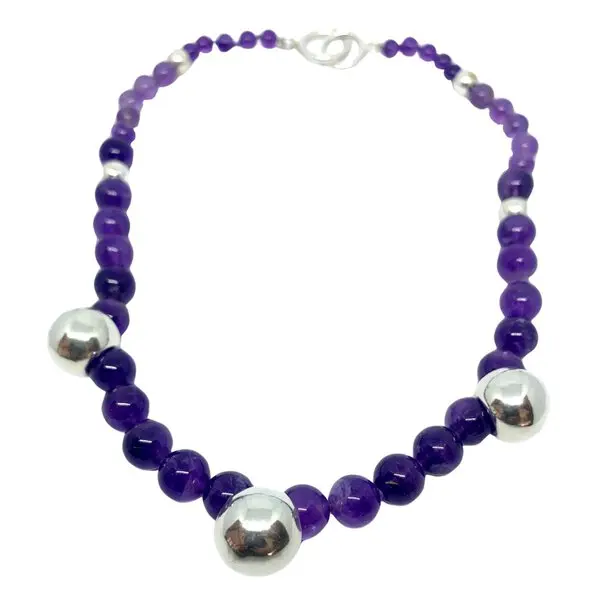 TG-JEWELLERY BY TAMARA GERVASIO Silver / Purple Amethyst Knotted Necklace With Sterling Silver Beads One Of A Kind - Silver/purple