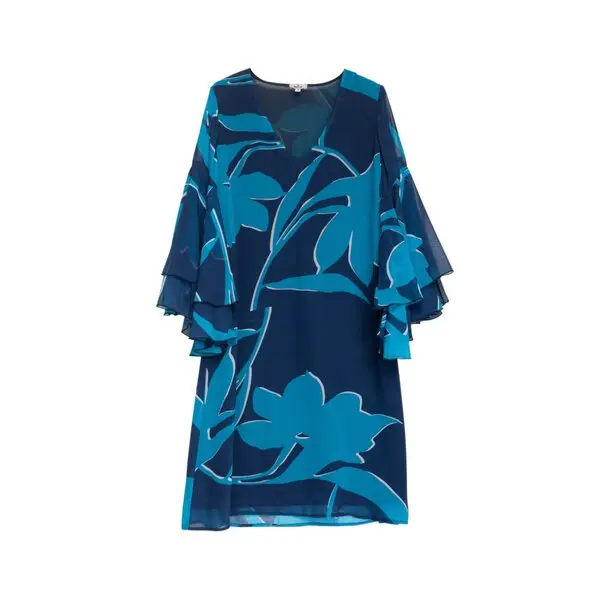 NIZA Long Printed Straight Leg Trousers - Blue