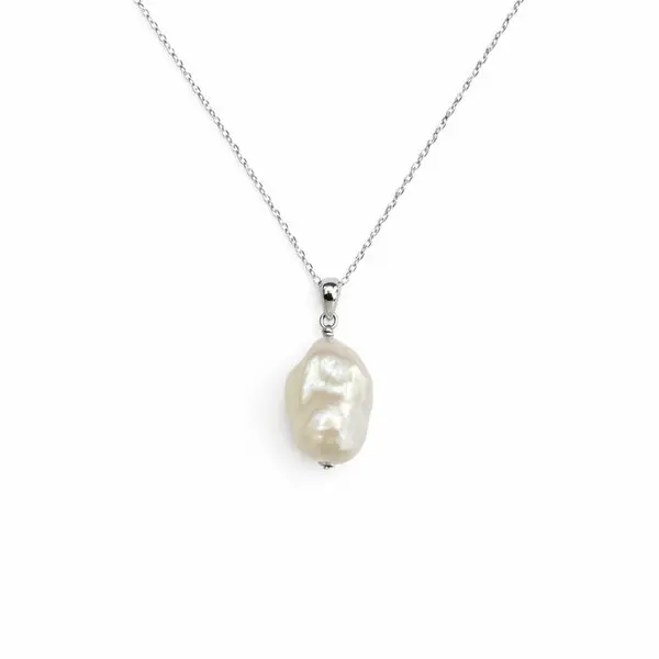 PEARL CODE Iconic Pendant Rhodium-plated Chain Necklace With Freshwater Baroque Pearl - Silver