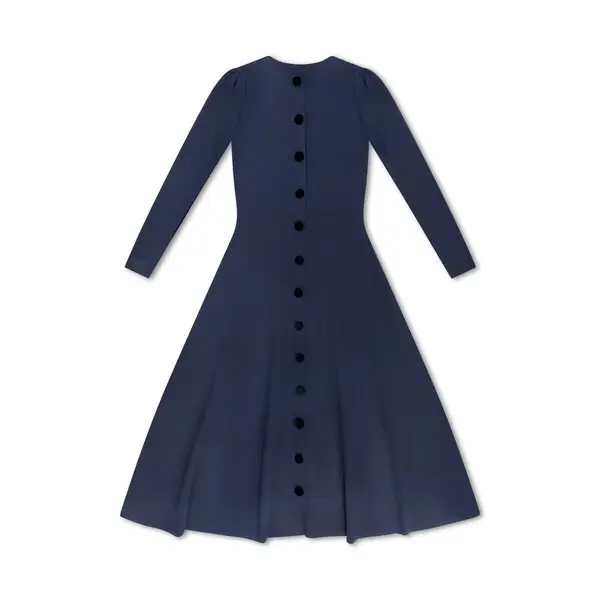 ROCH PEREL Navy Velvet Buttoned Knitted Dress - Blue
