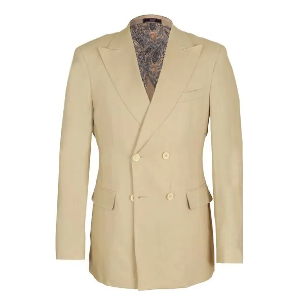DAVID WEJ Neutrals Hugo Linen Double Breasted Blazer - Beige