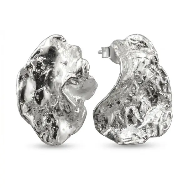 MERCELA Sculptural Organic Plated Stud Earrings – Inspired Ancient Jewelry Forms - Silver