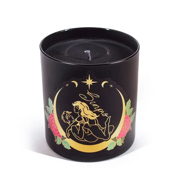 BLACK CAKE Astrology Zodiac Horoscope Sign Candle Scorpio Light Sugar Rose Petal Fragrance - Black/orange
