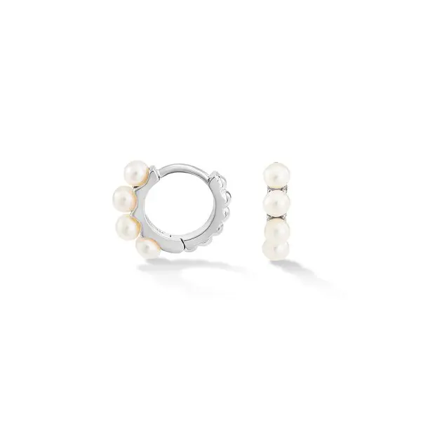 DOWER & HALL Small White Pearl Huggie Hoops In Sterling - Silver