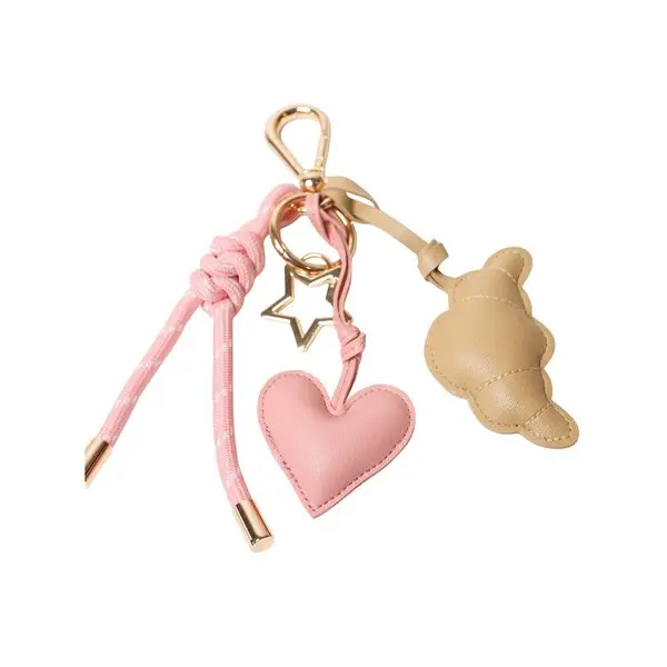POP UPS BRAND Key Chain Pretty In With Charms Heart And Beige Croissant - Pink