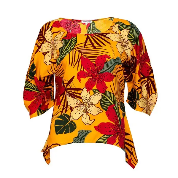 BIANCA POPP Puff Blouse With Flaps In Floral Print - Orange