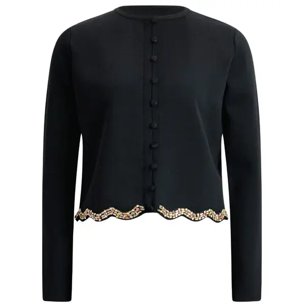 ROCH PEREL Embellished Scalloped Cardigan - Black