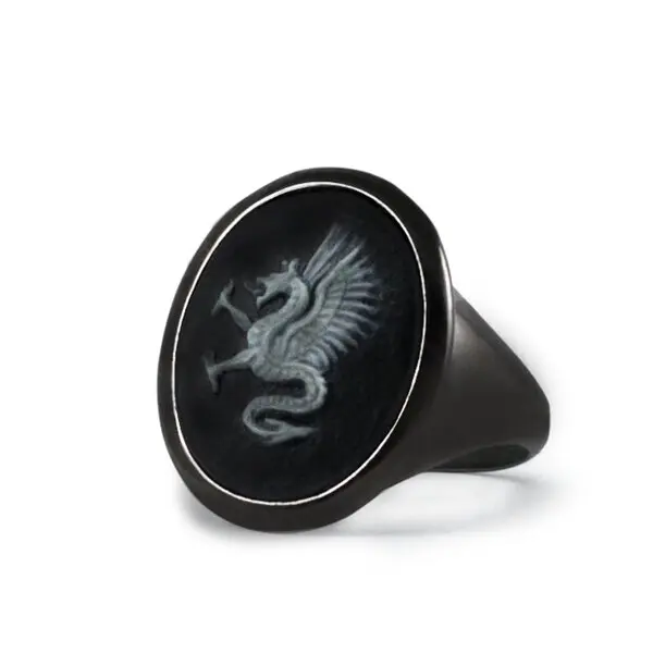 VINTOUCH ITALY Dragon Cameo Signet Ring - Black