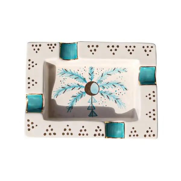 SHERIE BOUTIK Crecent Turquoise Palm Tree Cigar Ashtray - Blue