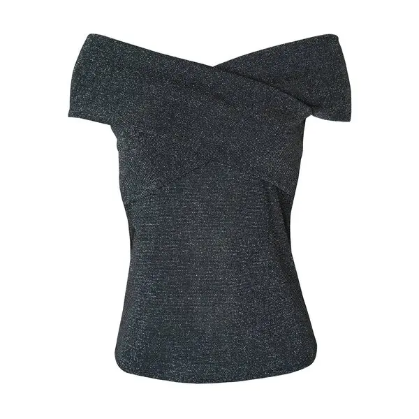 2KSTYLE Kiki Off-the-shoulder Lurex Metallic Top Metallic - Grey