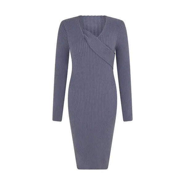 SOUR FIGS Asymmetric Slant Band Jumper Dress In Cadet - Grey